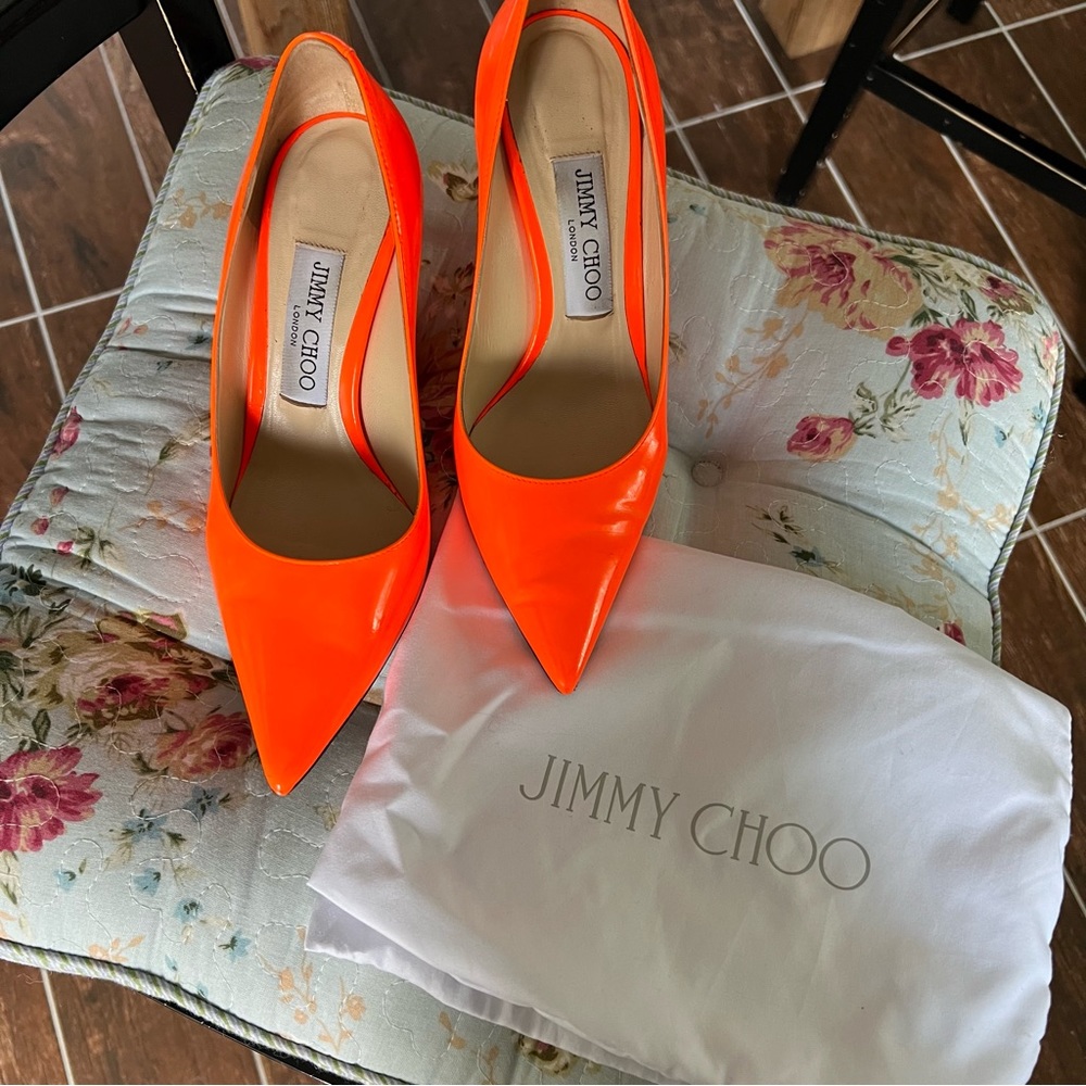 Jimmy Choo Neon Orange Pumps at Linda Siddiqui blog